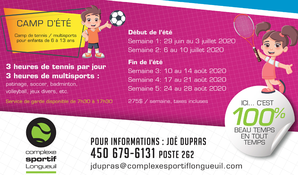Camp de jour Multisports / Tennis – Complexe sportif Longueuil